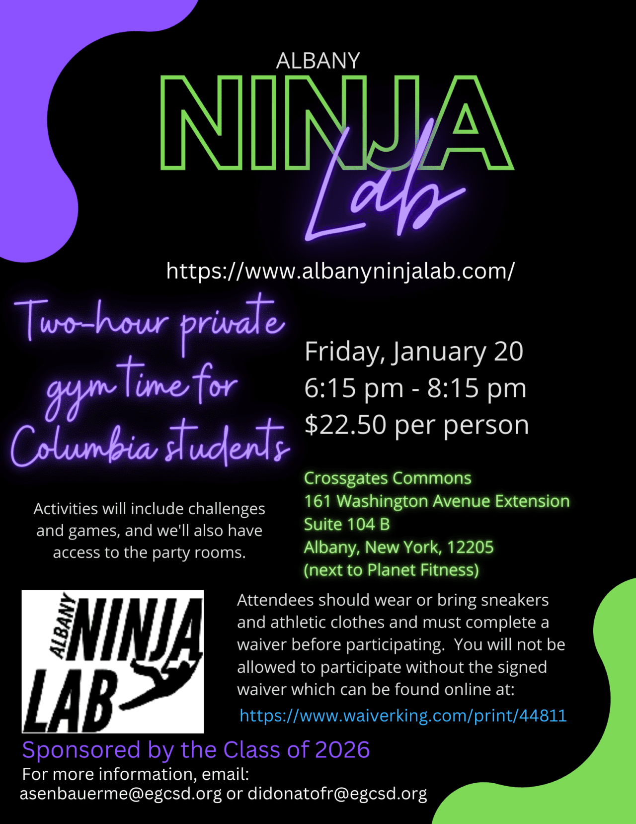 Albany Ninja Lab Fundraiser to Benefit CHS Class of 2026 - January 20 | East Greenbush CSD