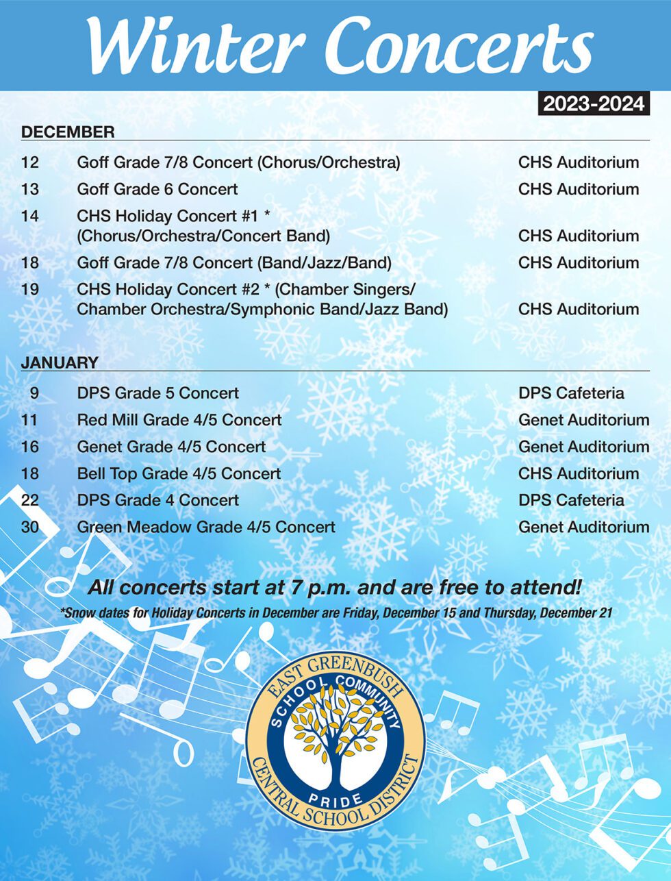 Winter Concert Schedule | East Greenbush CSD