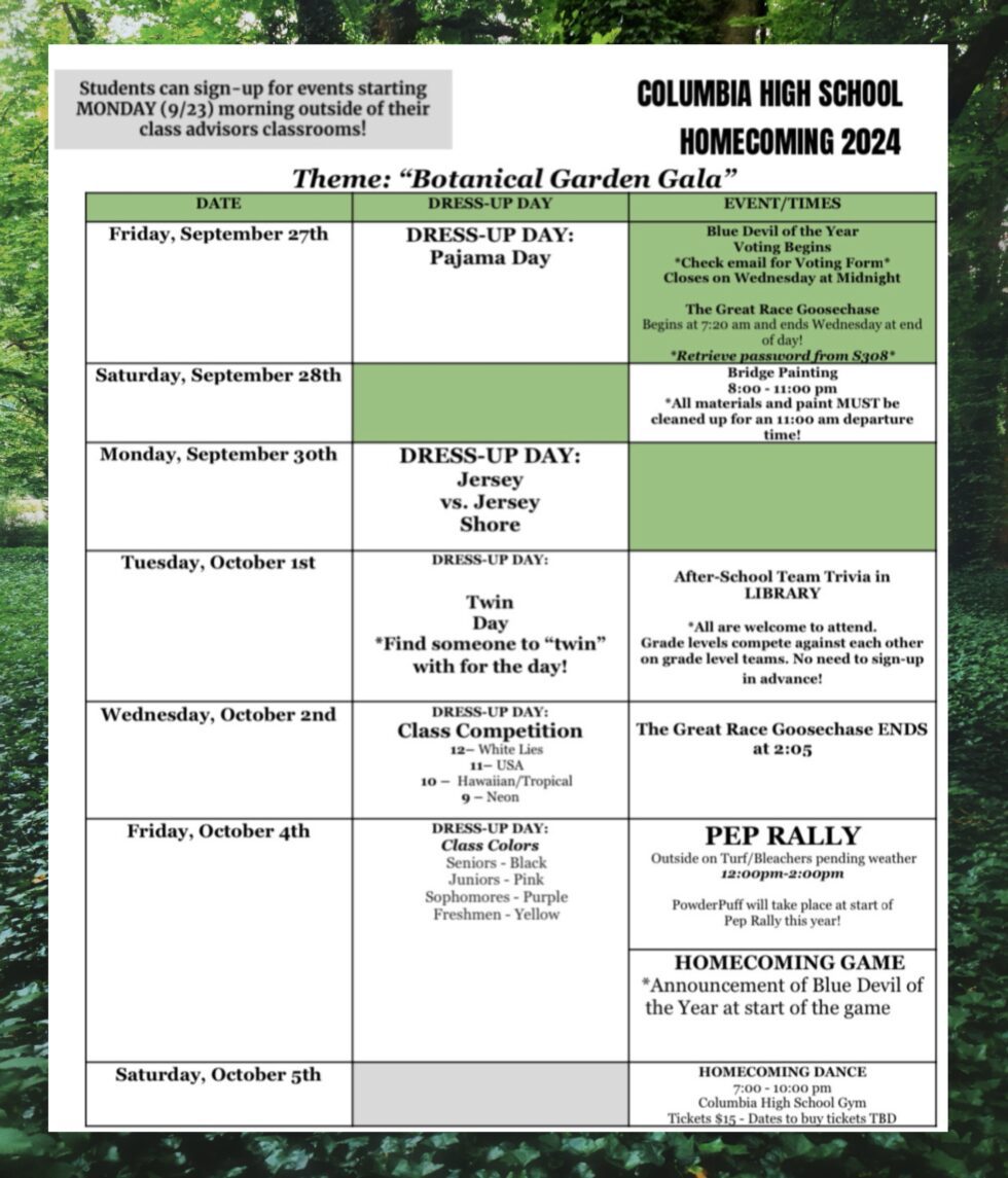 Columbia Spirit Week Schedule | East Greenbush CSD