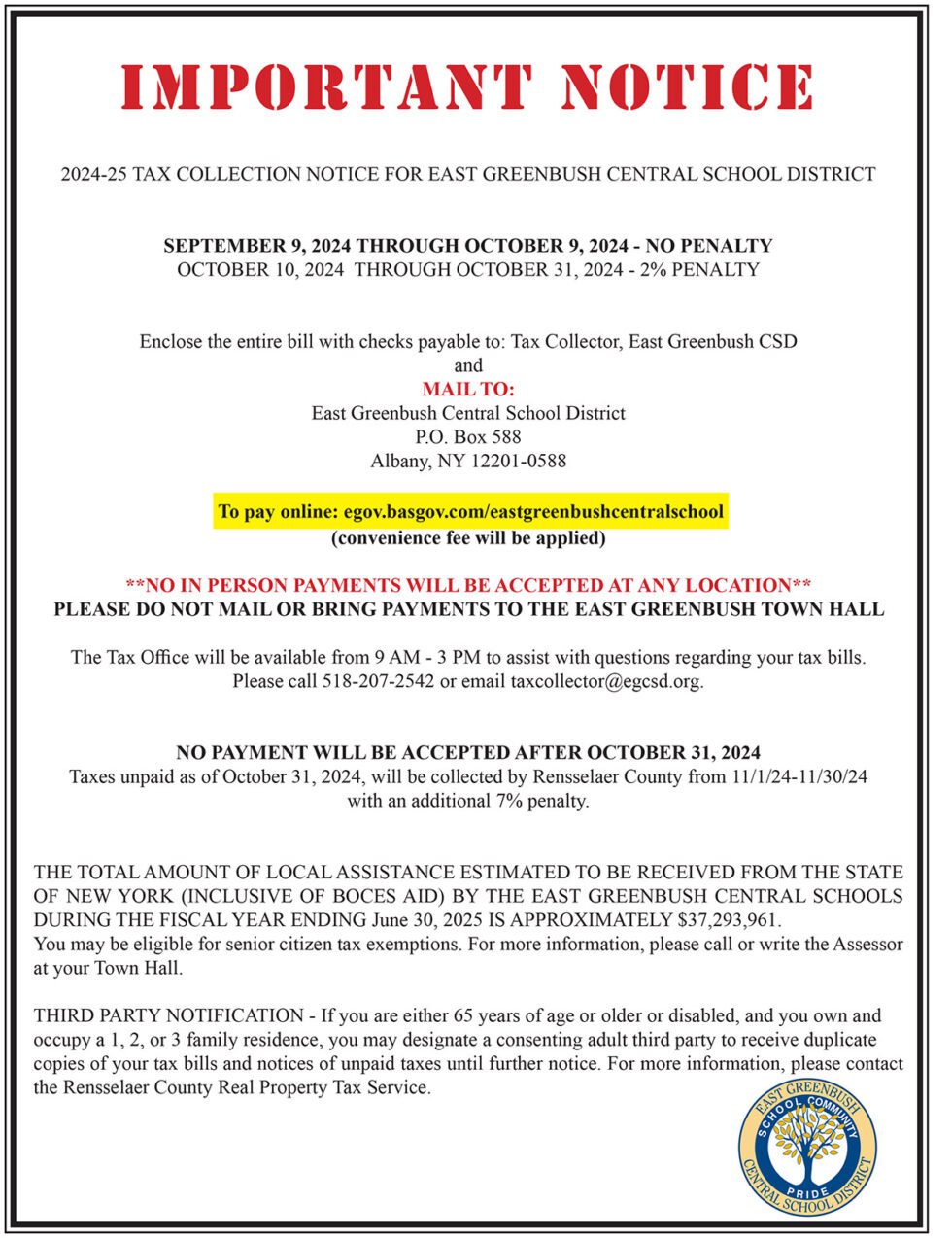 East Greenbush CSD Releases Tax Bill Information | East Greenbush CSD