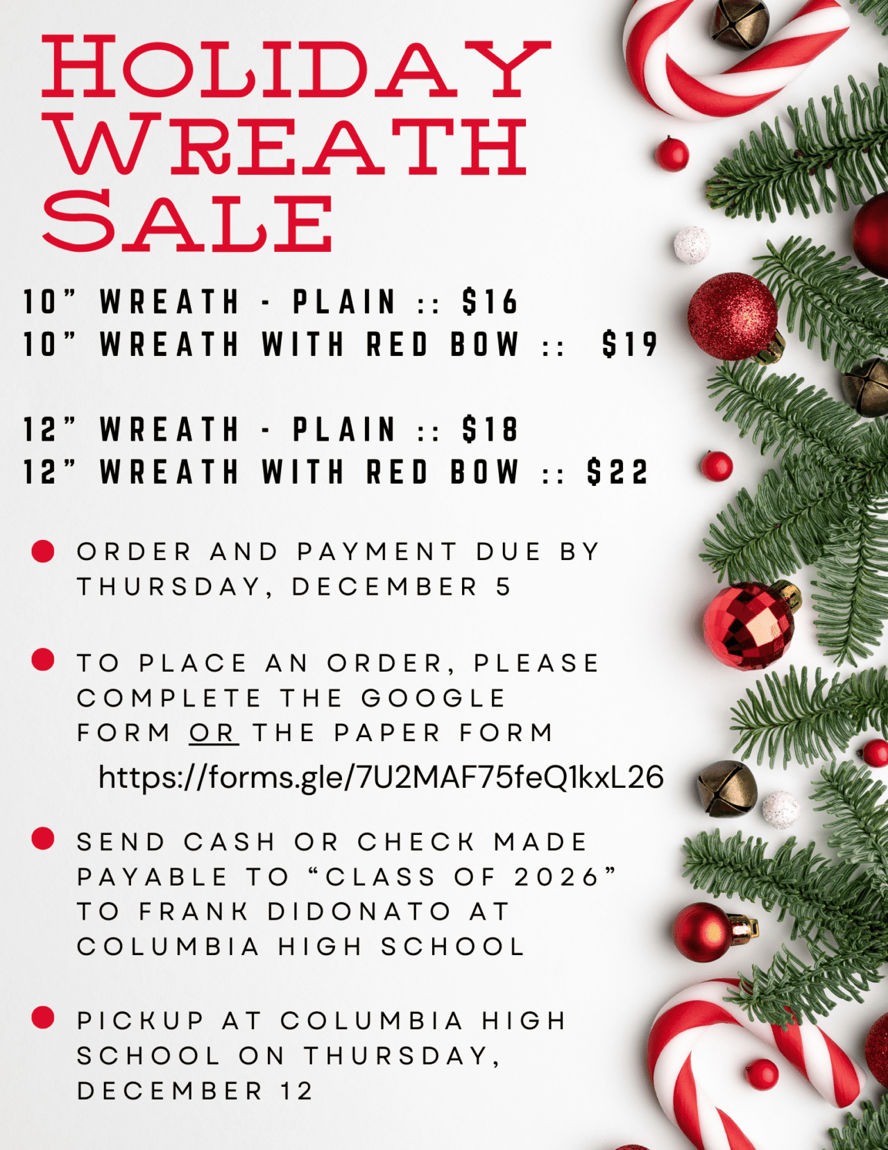 Holiday Wreath Sale to Benefit Class of 2026 | East Greenbush CSD